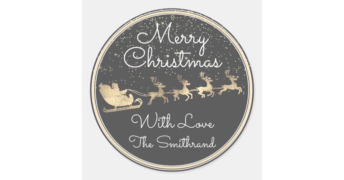 Merry Christmas From Santa Reindeer Sleight Gray Classic Round Sticker ...