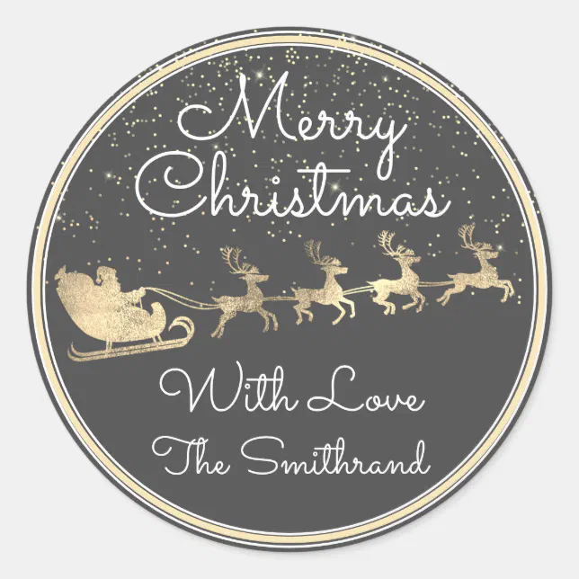 Merry Christmas From Santa Reindeer Sleight Gray Classic Round Sticker ...