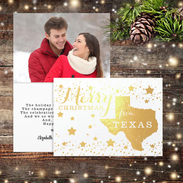 Merry Christmas from Texas State Outline Photo Foi Foil Card | Zazzle