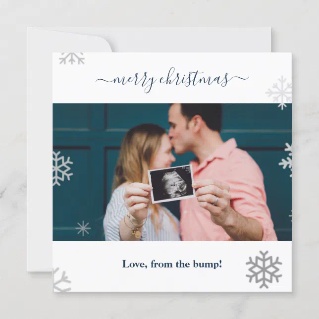 merry Christmas from the bump snowflakes photo Holiday Card | Zazzle