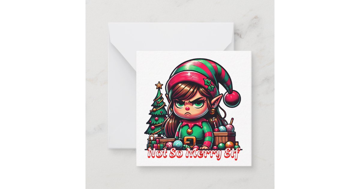 Merry Christmas from this Little Grumpy Elf Note Card | Zazzle
