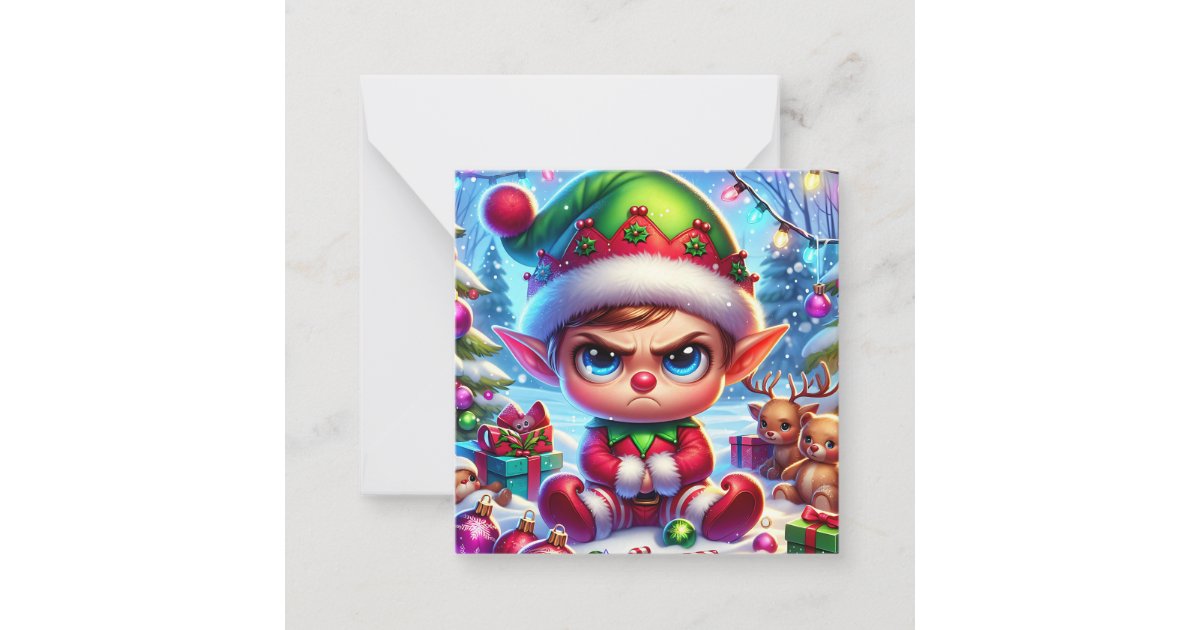 Merry Christmas from this Little Grumpy Elf Note Card | Zazzle