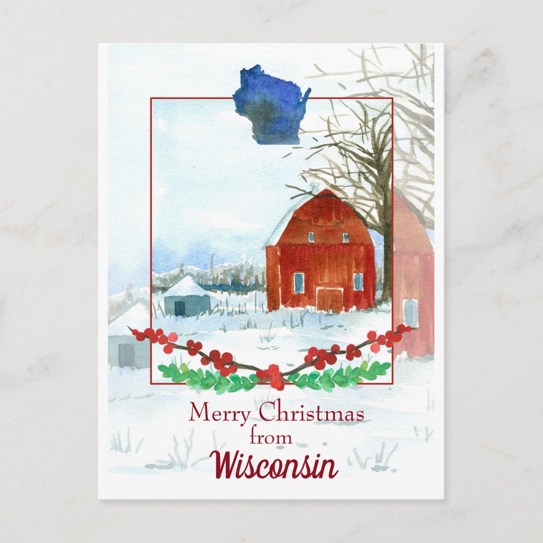 Merry Christmas From Wisconsin Winter Snow Postcard | Zazzle