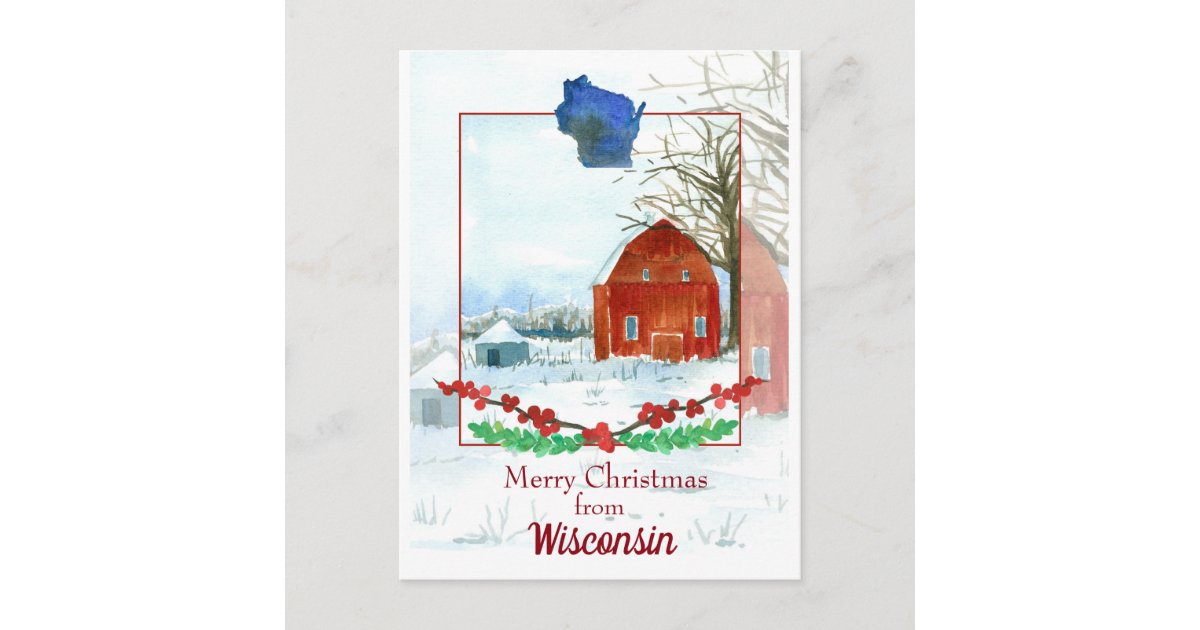Merry Christmas From Wisconsin Winter Snow Postcard | Zazzle