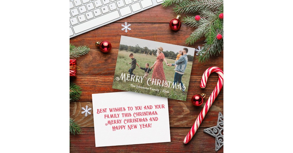 merry christmas fun chic script photo holiday card | Zazzle