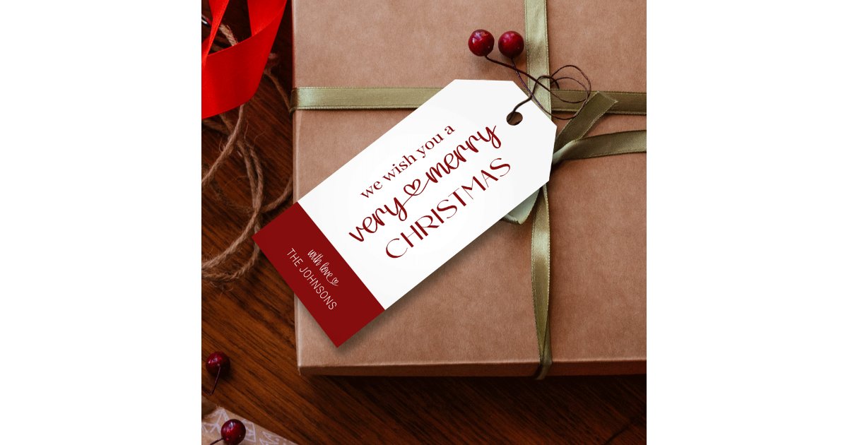 Merry Christmas Gift Tags Classic Red Typography | Zazzle