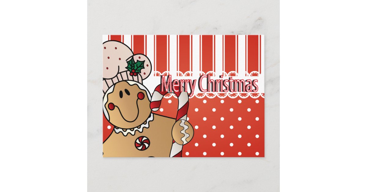 Merry Christmas Gingerbread Man Holiday Postcard | Zazzle