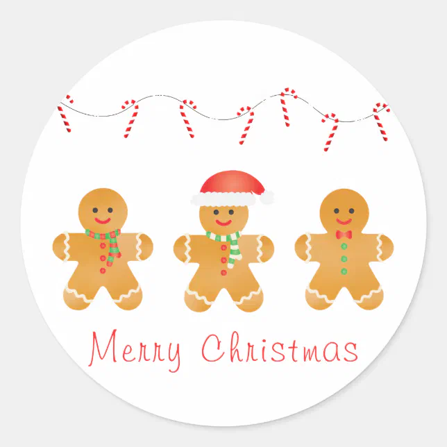Merry Christmas Gingerbread Men Classic Round Sticker | Zazzle