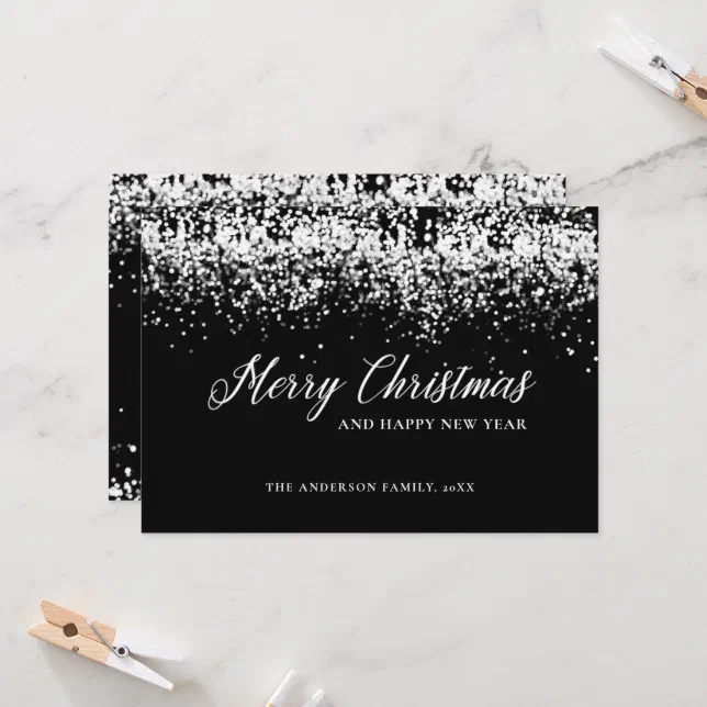 Merry Christmas Glitter Silver Greeting Card | Zazzle