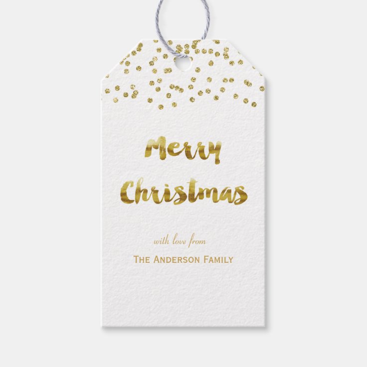 Merry Christmas gold glitter gift tags | Zazzle