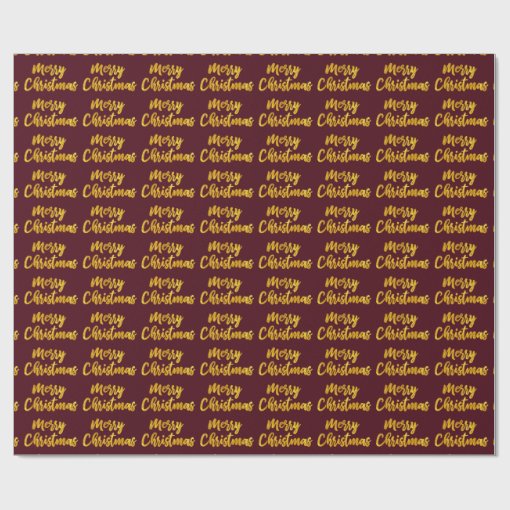 Merry Christmas Gold Script Burgundy Maroon Wrapping Paper | Zazzle
