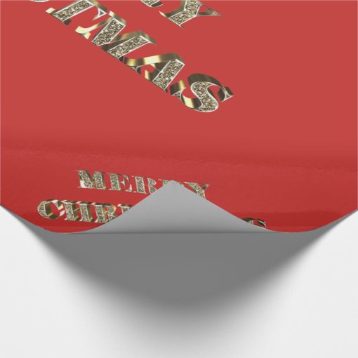 Merry Christmas Golden Glitter Typography Red Gold Wrapping Paper | Zazzle