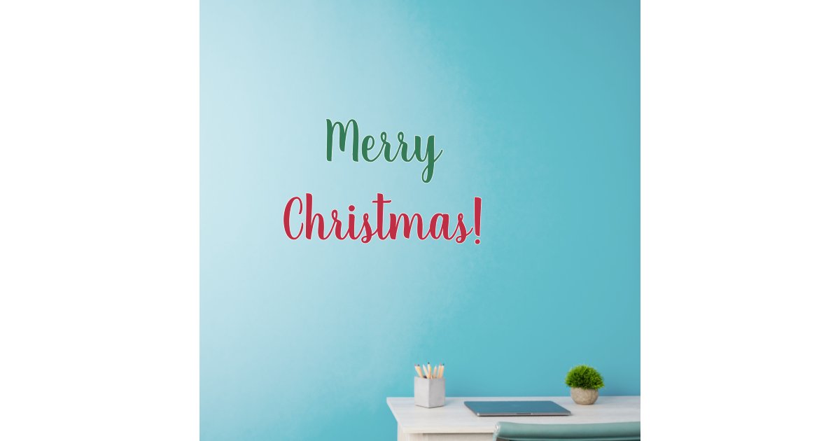 Merry Christmas Green and Red Script Typography Wall Decal | Zazzle