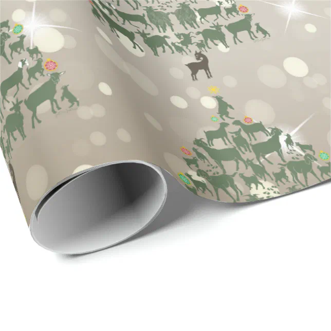 Merry Christmas Green Goat Christmas Trees Wrapping Paper | Zazzle
