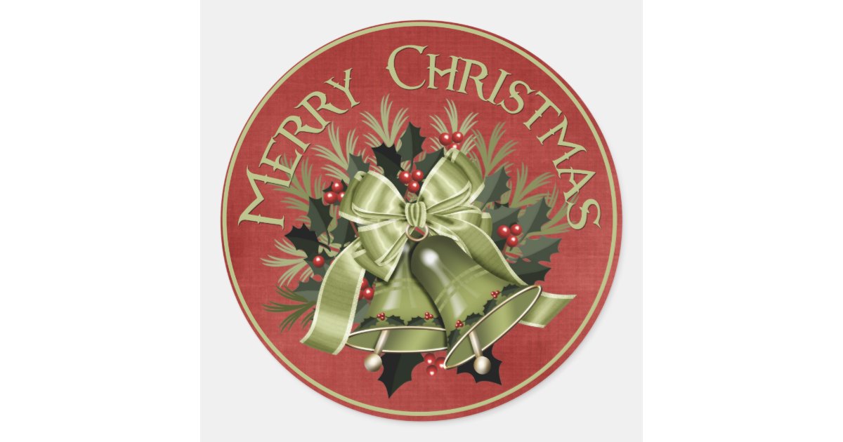 Merry Christmas Green Holiday Bells Stickers | Zazzle