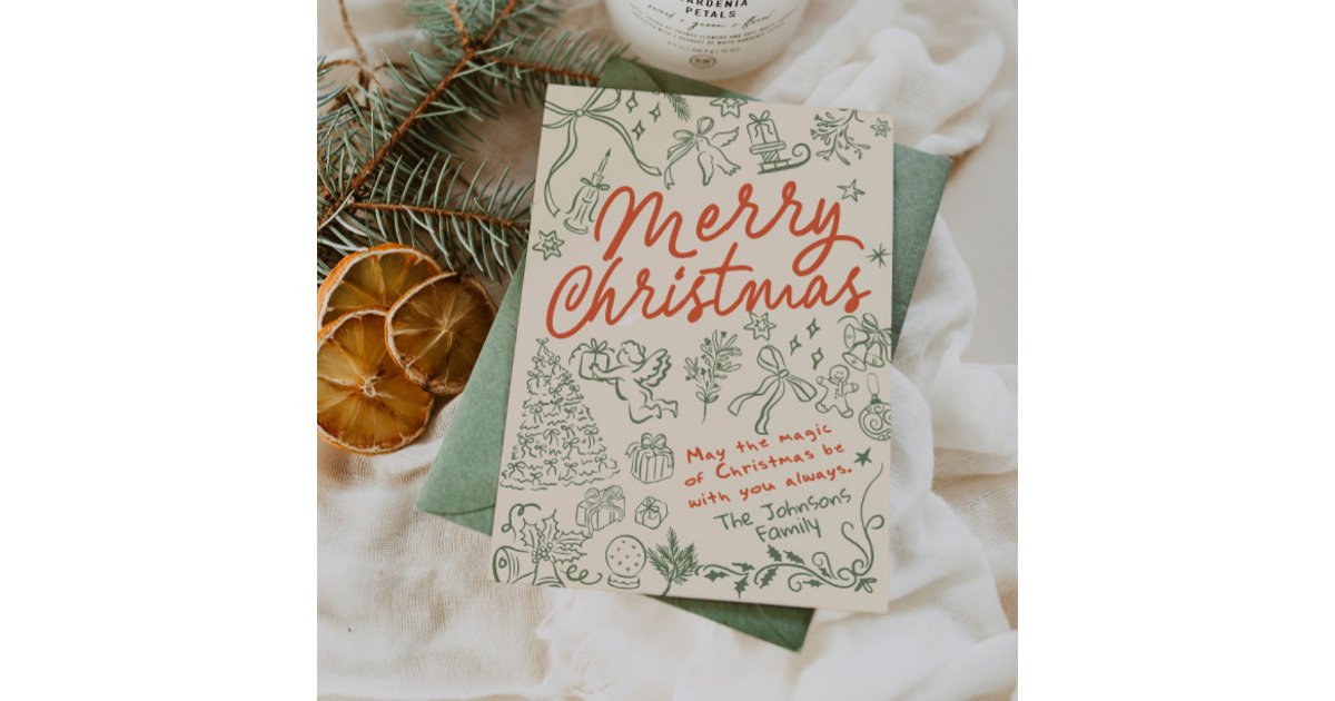 Merry Christmas Hand drawn Christmas Cards | Zazzle