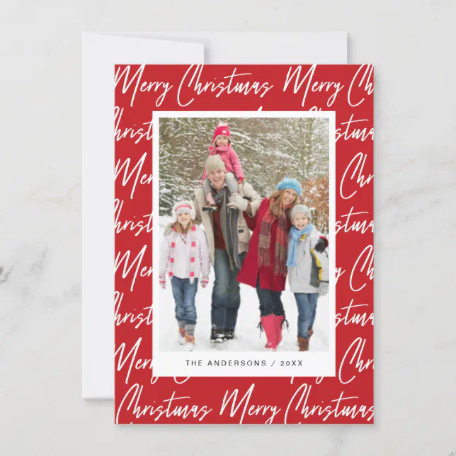 Merry Christmas Hand Lettered Photo Script Text Holiday Card | Zazzle