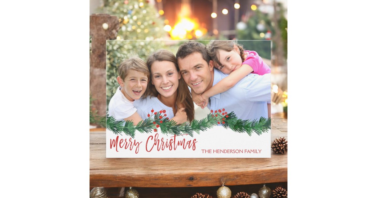 Merry Christmas Hand Lettered Script Photo Card | Zazzle