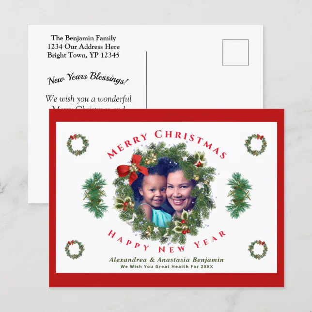 Merry Christmas Happy New Year Family Photo Custom Holiday Postcard | Zazzle