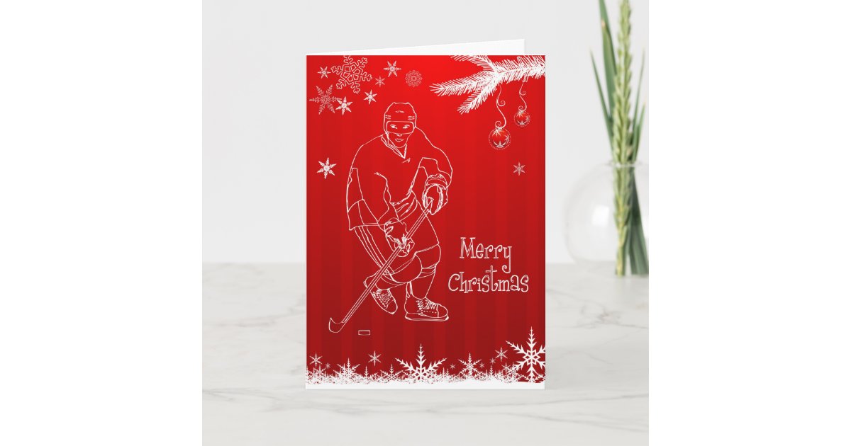 Merry Christmas Hockey Snowflakes Greeting Card | Zazzle