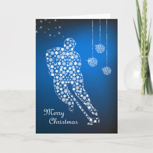 Merry Christmas Hockey Snowflakes Greeting Card | Zazzle