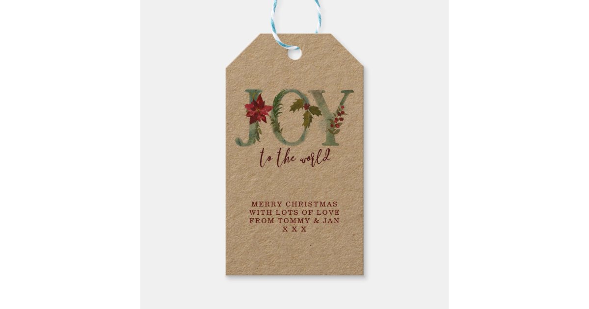 Merry Christmas holiday gift tags Joy | Zazzle