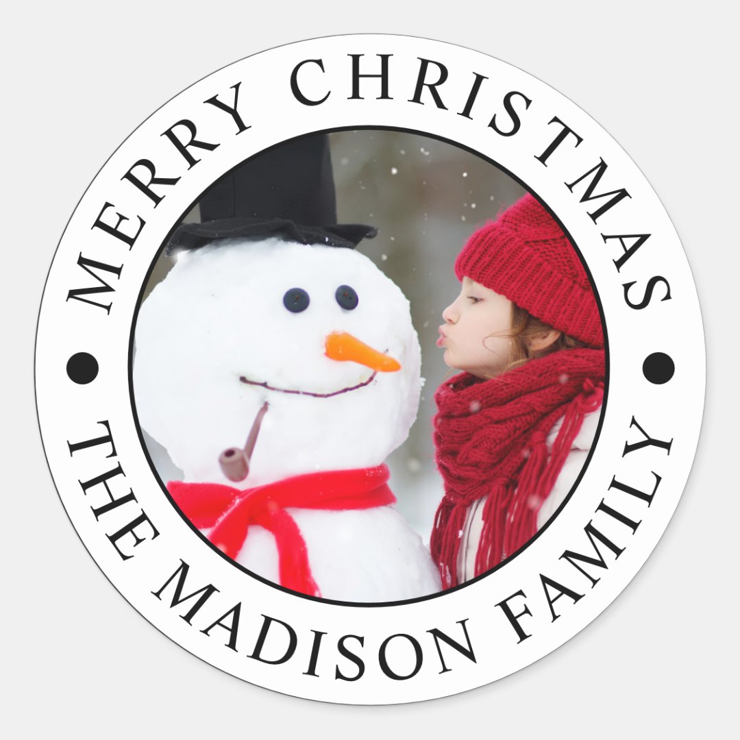 Merry Christmas Holiday Photo Classic Round Sticker | Zazzle