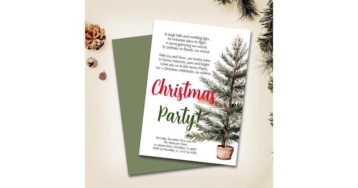 Merry Christmas Holiday Poem Party Invitation | Zazzle