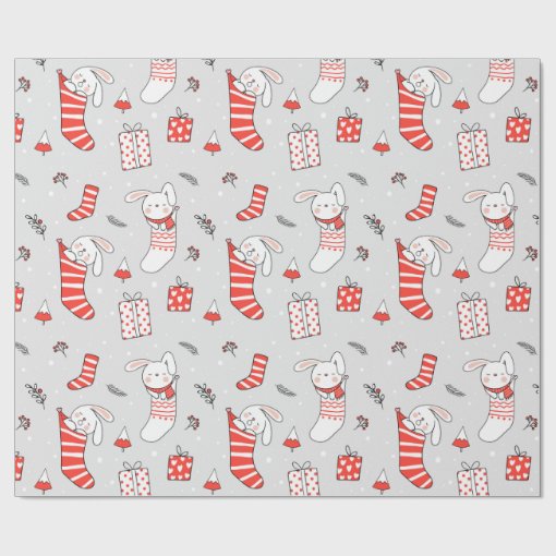 Merry Christmas Holiday Stocking Cats and Rabbits Wrapping Paper | Zazzle
