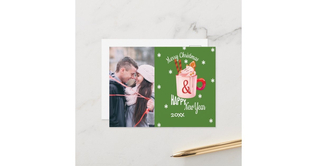 Merry Christmas Hot Coco Couple Photo Postcard | Zazzle