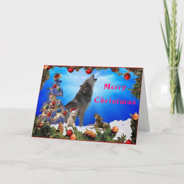 Merry Christmas Howling Wolves card | Zazzle