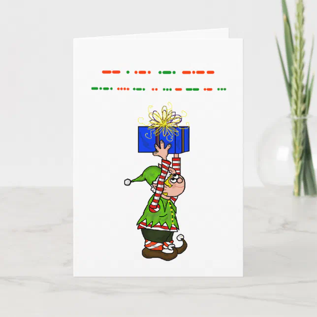 Merry Christmas in Morse Code Card with Elf | Zazzle