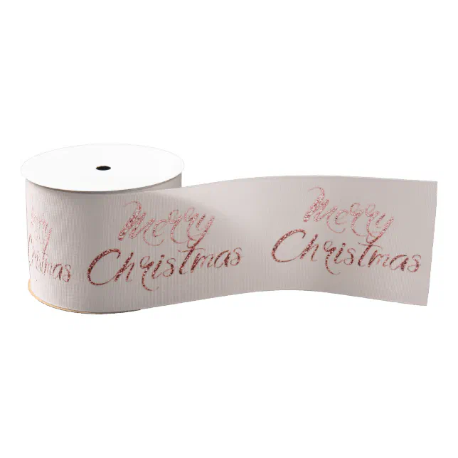 Merry Christmas Ivory Pastel Pink Roe Gold Grosgrain Ribbon | Zazzle