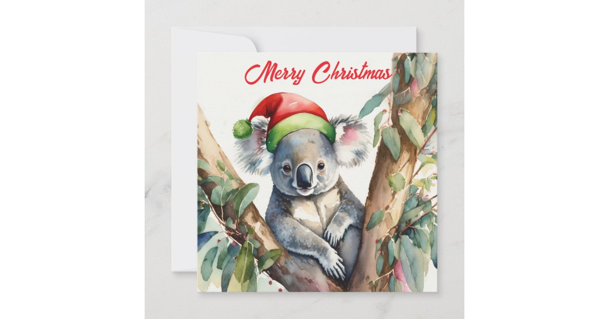 Merry Christmas Koala sitting in Gumtree Holiday Card | Zazzle