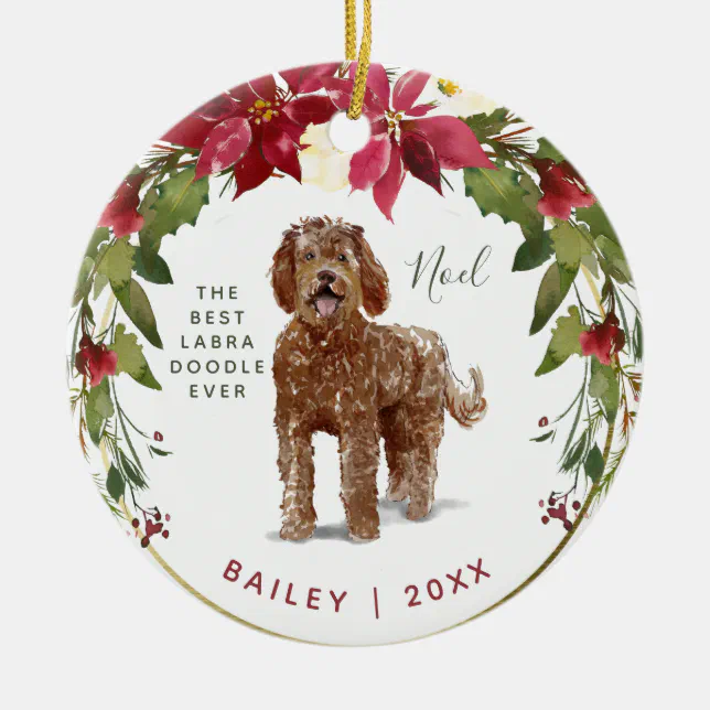 Merry Christmas Labradoodle | Add Your Dog's Photo Ceramic Ornament ...