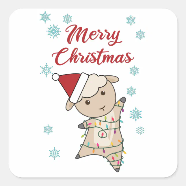 Merry Christmas Lamb Sheep Snow Winter Sheep Square Sticker | Zazzle