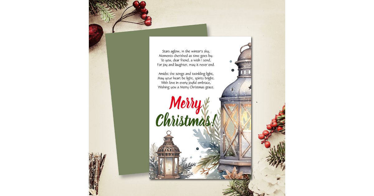 Merry Christmas Lantern Poem Greeting Card | Zazzle