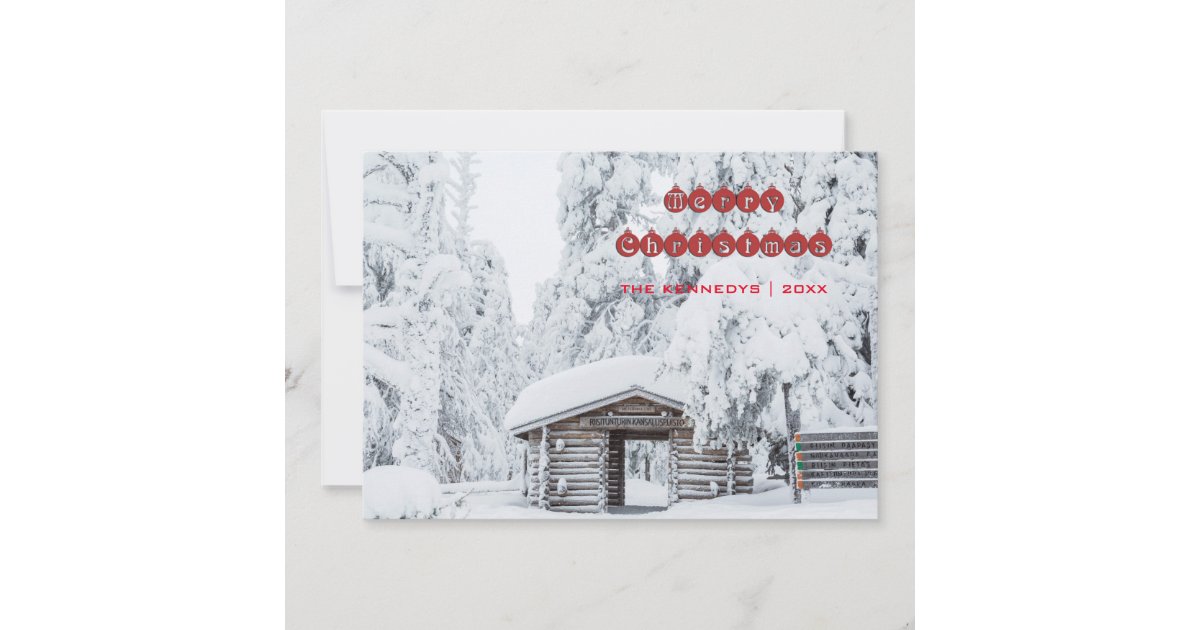 Merry Christmas - Log Cabin Entrance in Finland Holiday Card | Zazzle