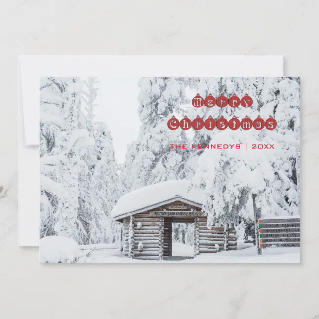 Merry Christmas - Log Cabin Entrance in Finland Holiday Card | Zazzle