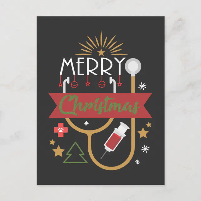 Merry Christmas Medical Nurse Doctor Stethoscope Postcard | Zazzle