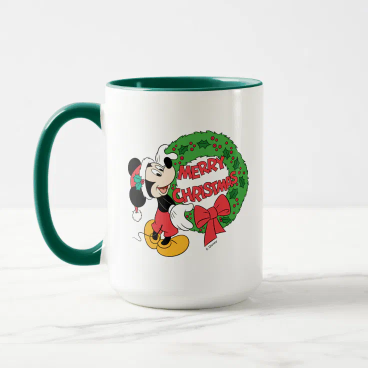 Merry Christmas | Mickey Mouse Holiday Wreath Mug | Zazzle