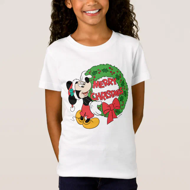 Merry Christmas | Mickey Mouse Holiday Wreath T-Shirt | Zazzle