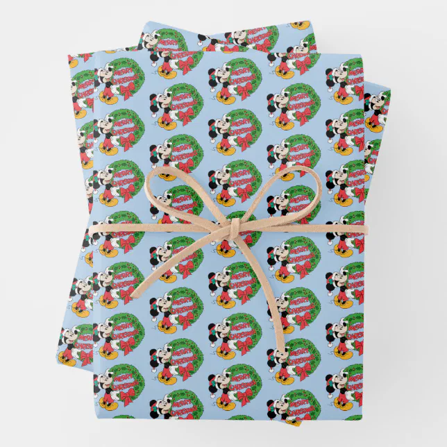 Merry Christmas | Mickey Mouse Holiday Wreath Wrapping Paper Sheets ...