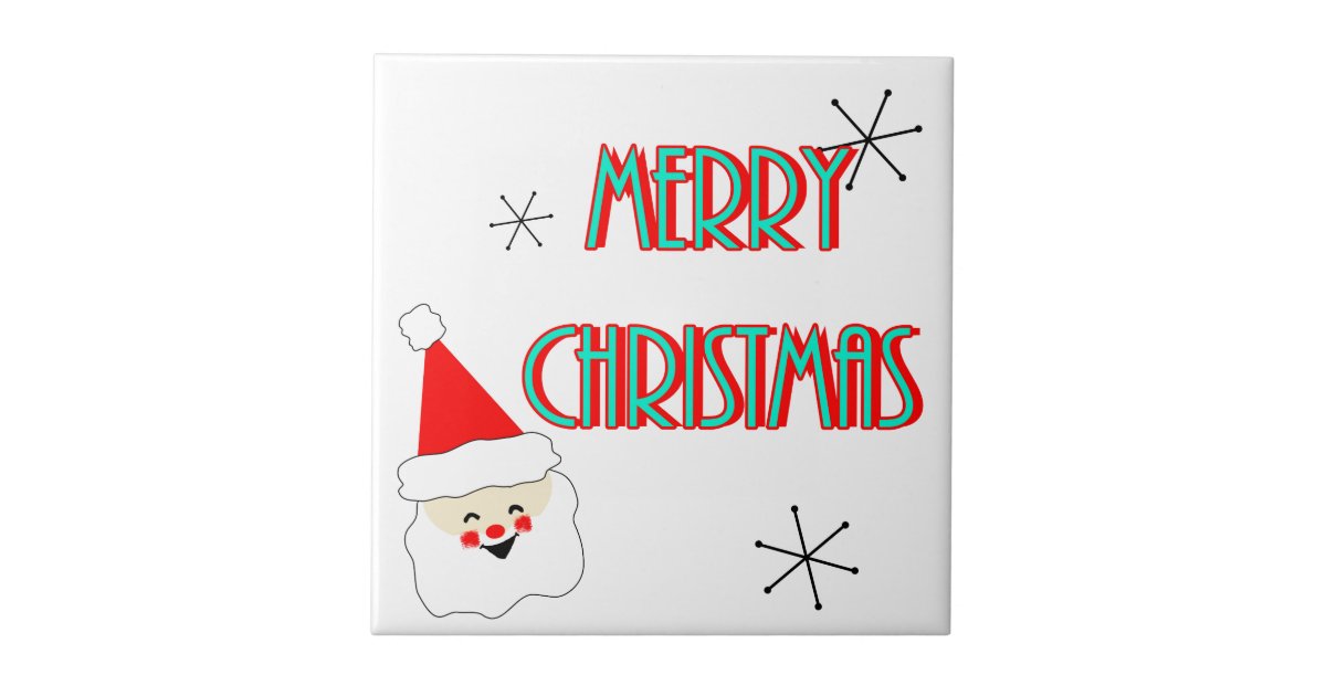 merry christmas mid century santa claus tile | Zazzle