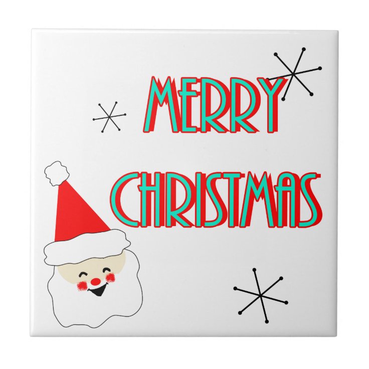 merry christmas mid century santa claus tile | Zazzle