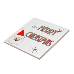 merry christmas mid century santa claus tile | Zazzle