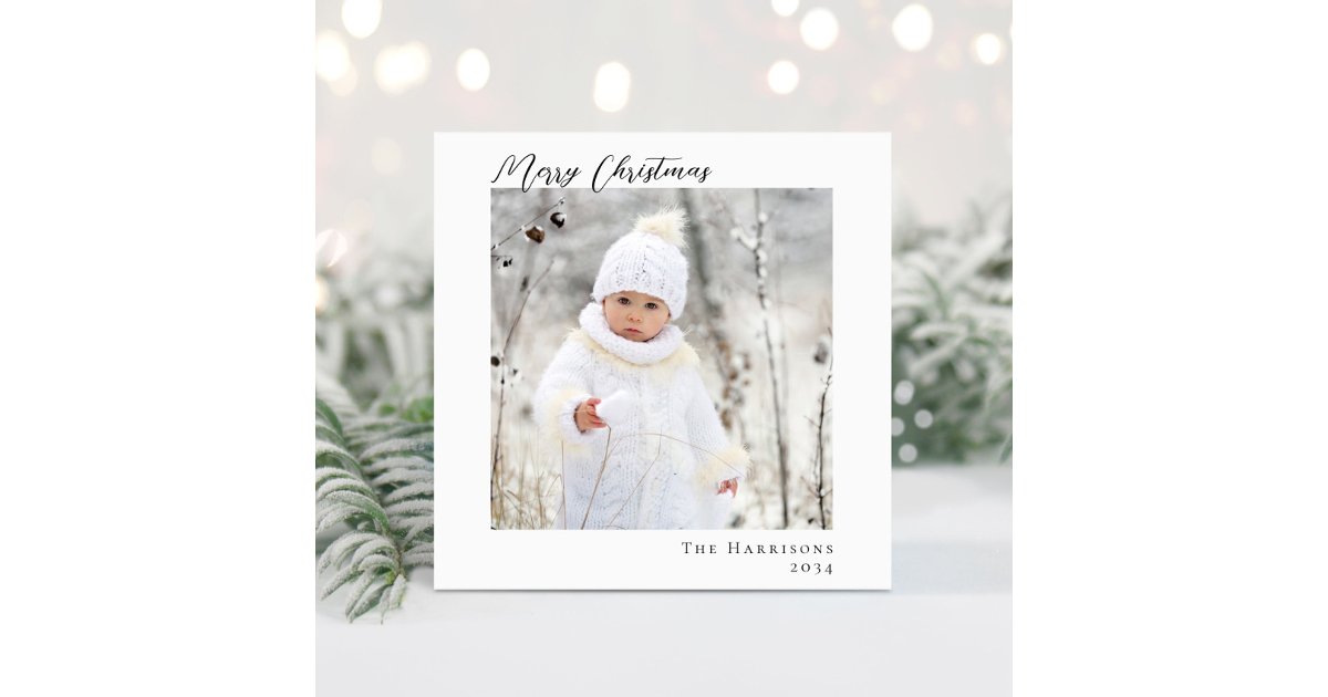 Merry Christmas Minimal Modern Photo Holiday Card | Zazzle