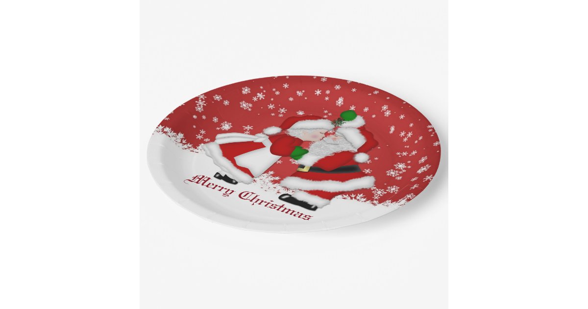 Merry Christmas Mistletoe Santa Paper Plates | Zazzle