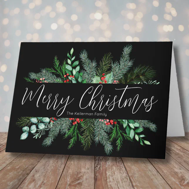 Merry Christmas Modern Elegant Greenery Holiday Card | Zazzle