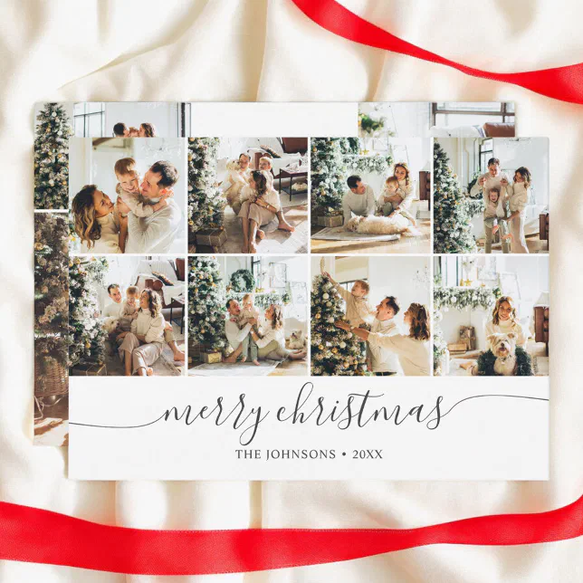 Merry Christmas Modern Photo Collage Holiday Card | Zazzle